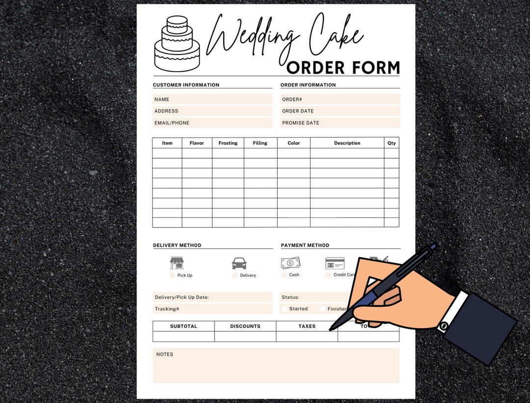 Wedding Cake Order Form Printable, Wedding Custom Cake Order Form ...
