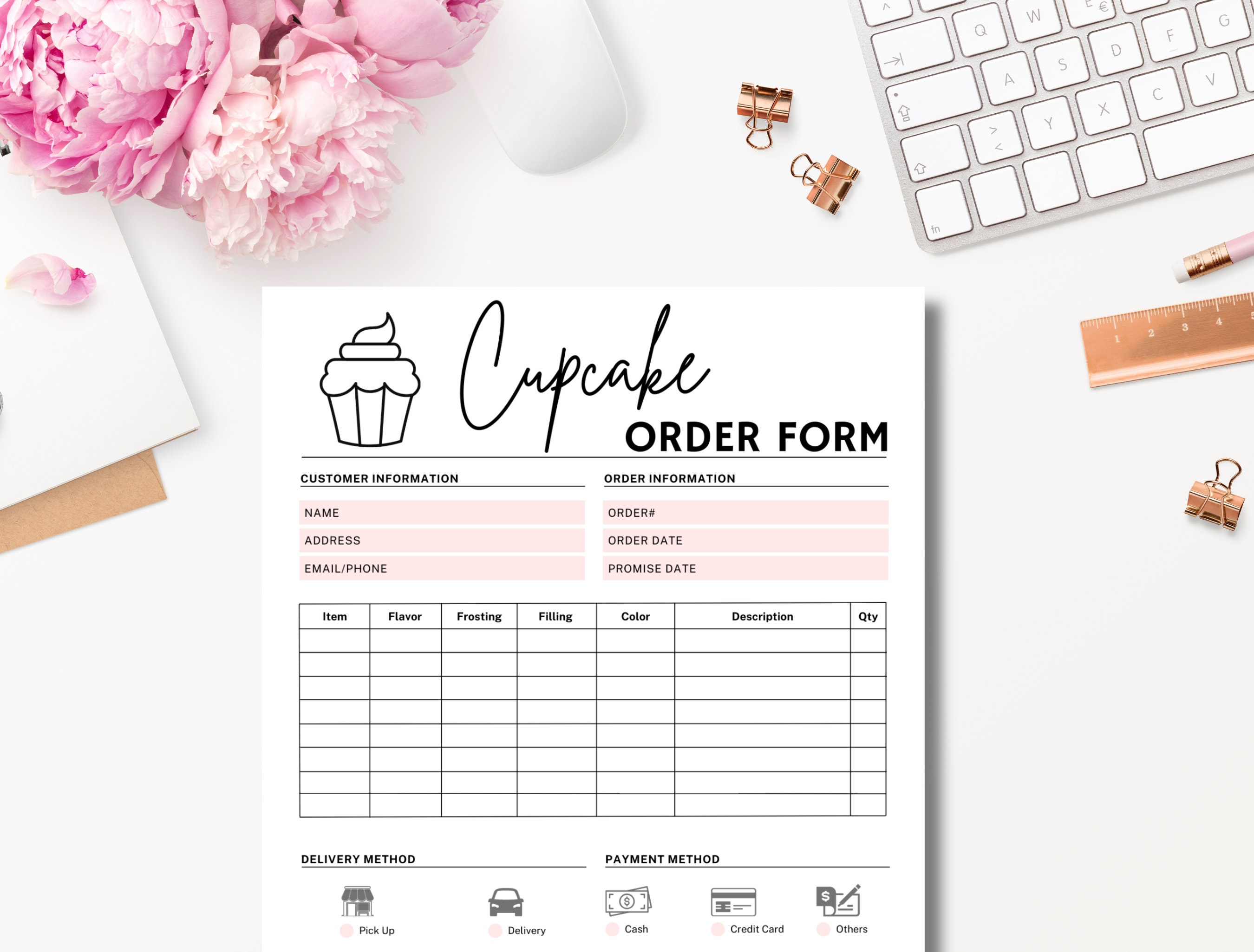 Cupcake Order Form Printable, Custom Cupcake Order Form, Order Form for ...