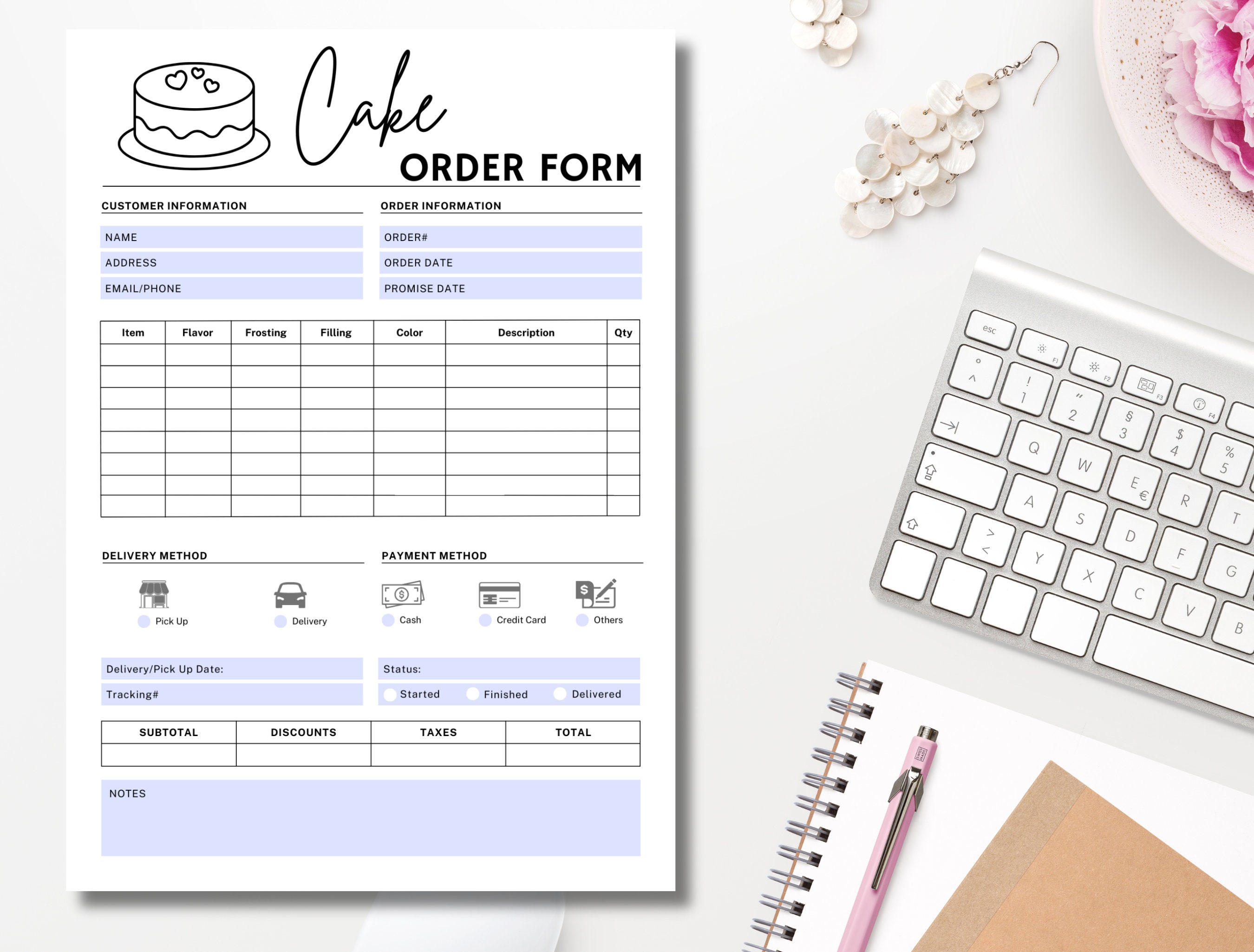 Cake Order Form Printable, Custom Cake Order Form, Order Form for ...