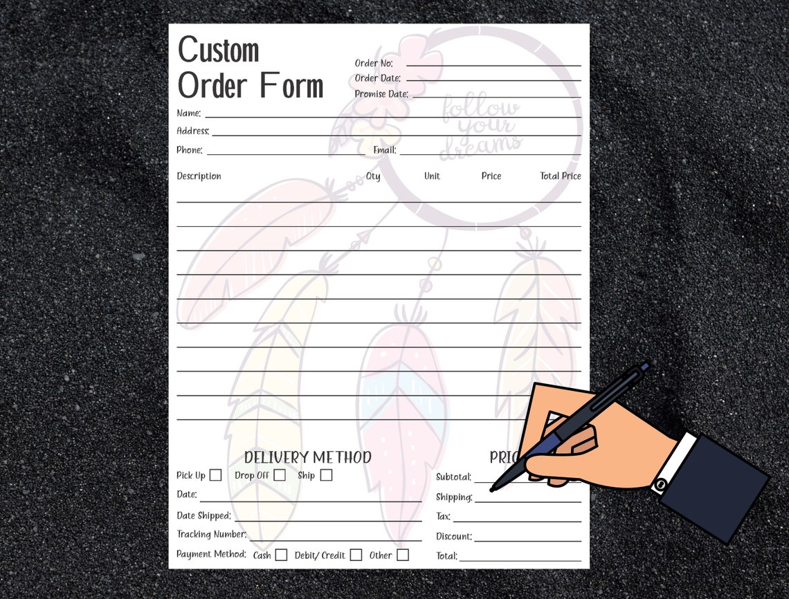 Custom Fillable Order Form | Order Form Printable | Order Form for ...