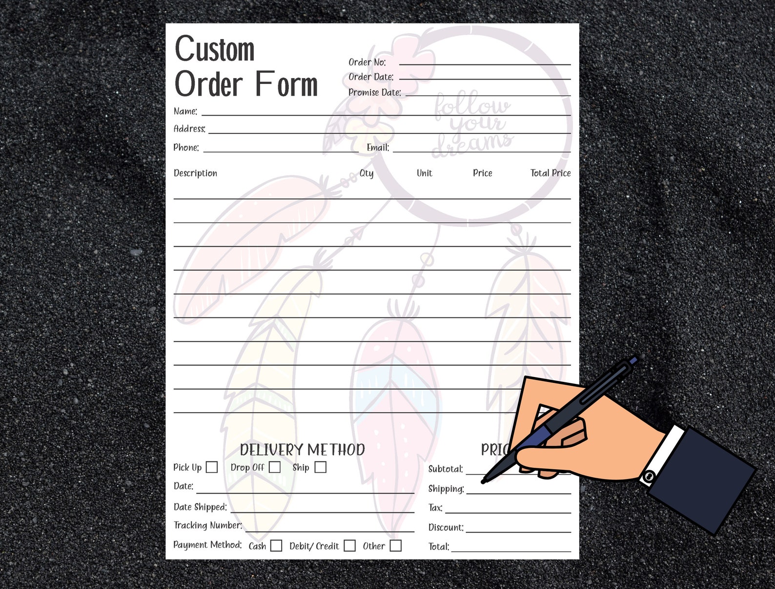 Custom Fillable Order Form | Order Form Printable | Order Form for ...