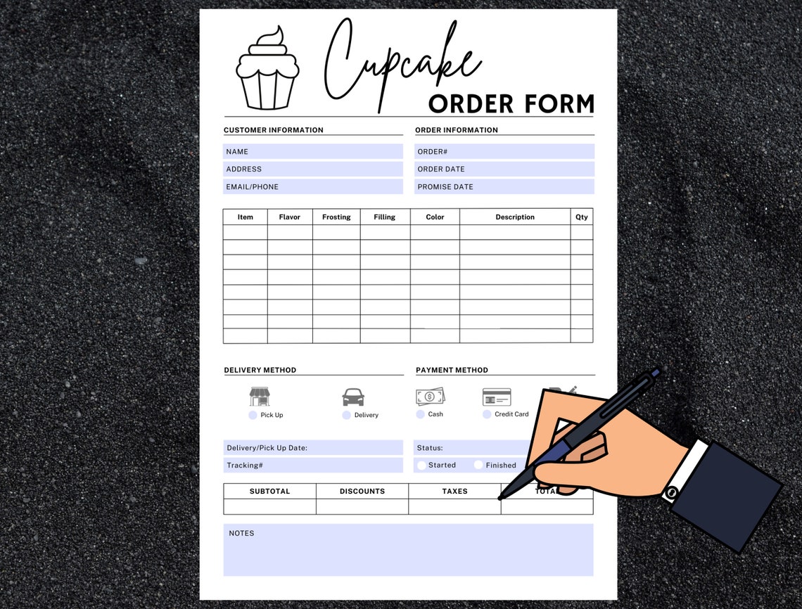 Cupcake Order Form Printable, Custom Cupcake Order Form, Order Form for ...