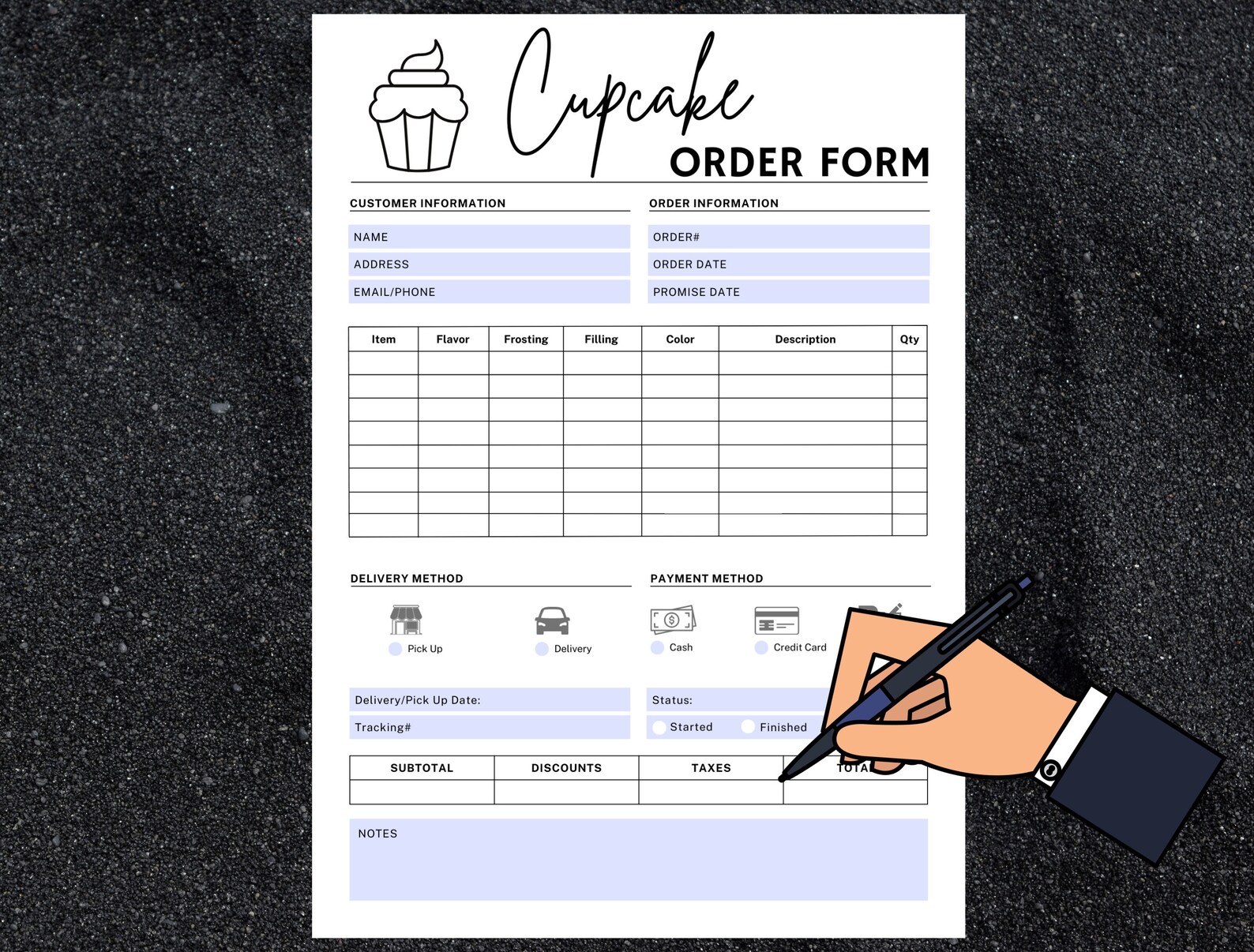 Cupcake Order Form Printable, Custom Cupcake Order Form, Order Form for ...