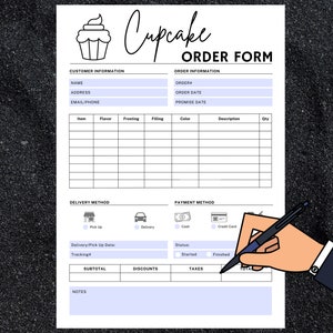Cupcake Order Form Printable, Custom Cupcake Order Form, Order Form for ...