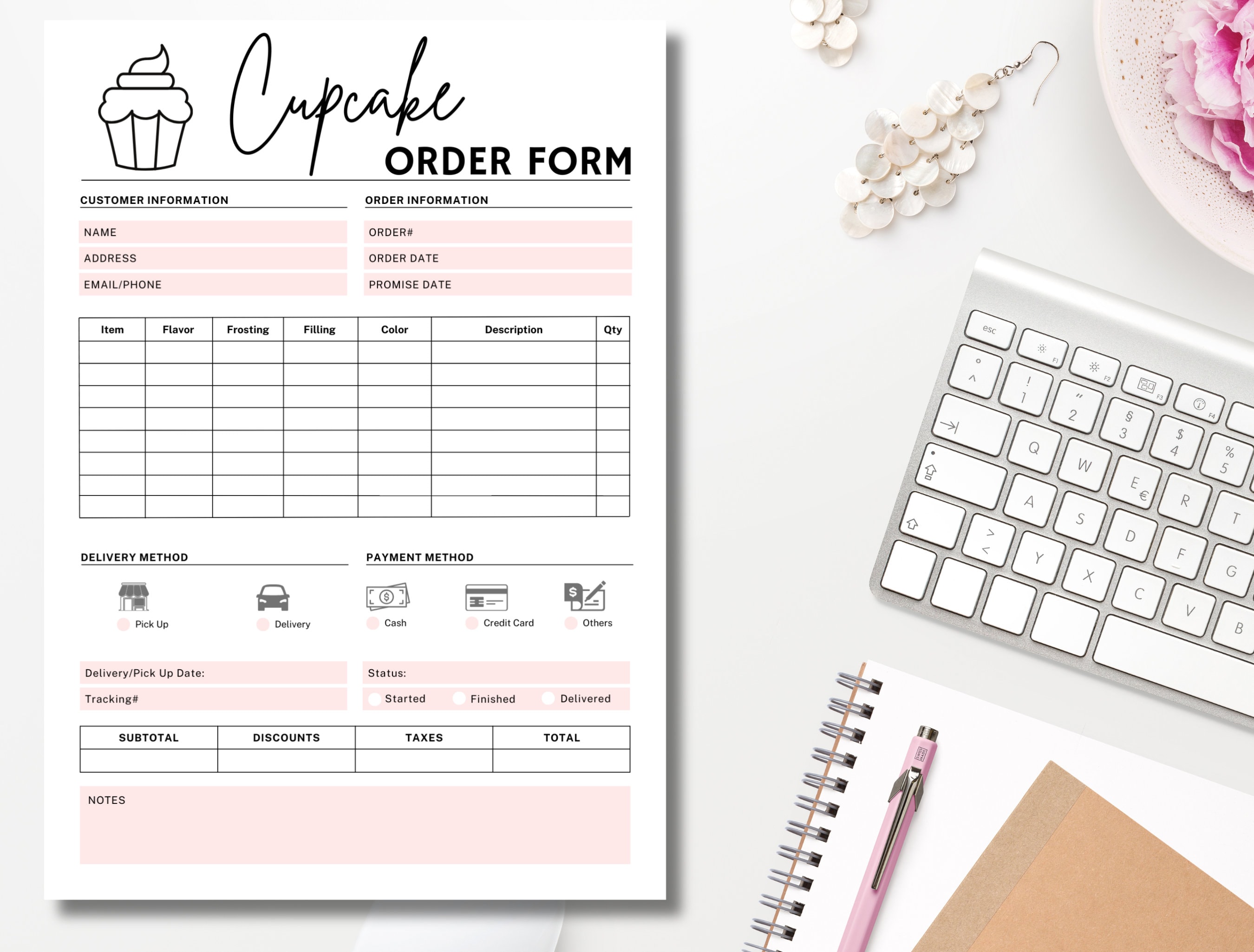 Cupcake Order Form Printable, Custom Cupcake Order Form, Order Form for ...