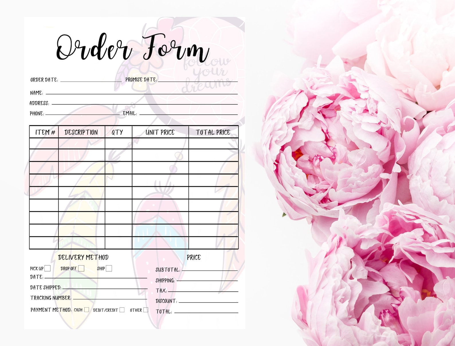 Order Form Template Printable | Custom Order Form | Order Form for ...