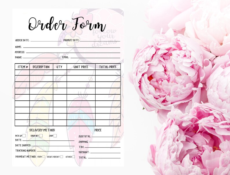 Order Form Template Printable | Custom Order Form | Order Form for ...