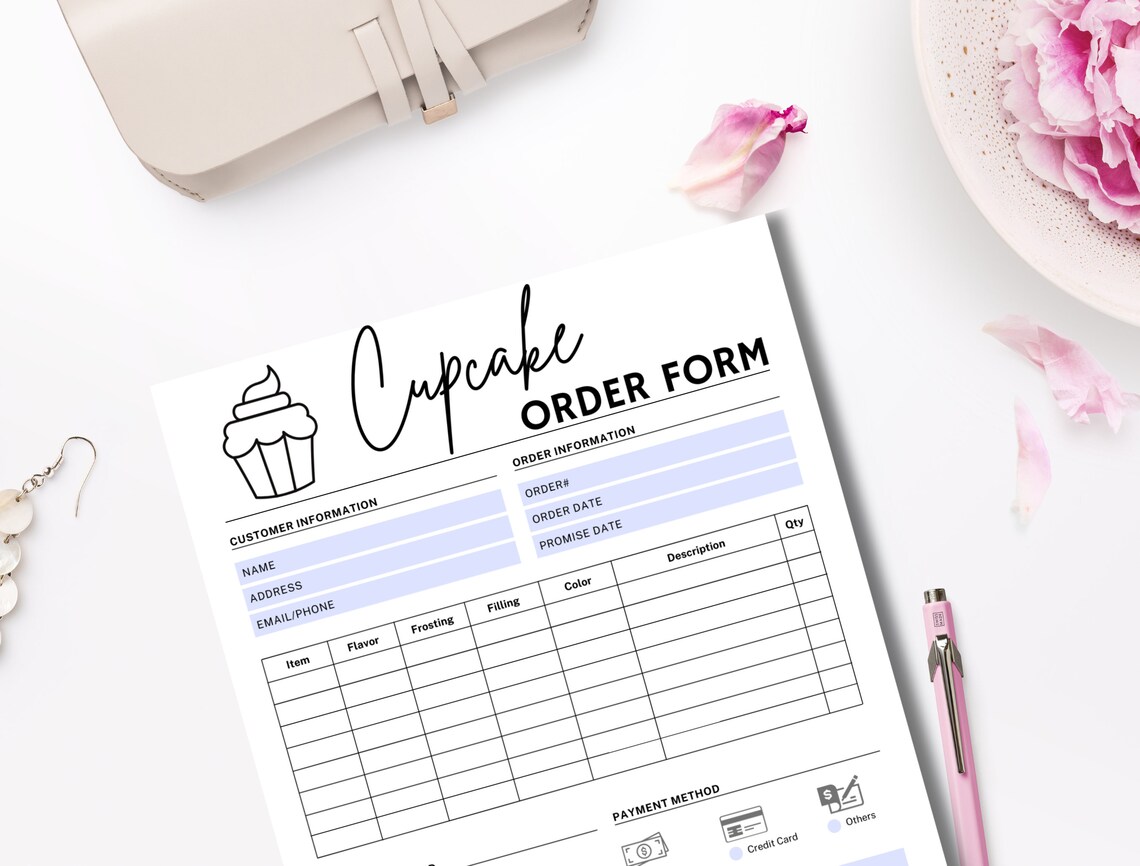 Cupcake Order Form Printable, Custom Cupcake Order Form, Order Form for ...