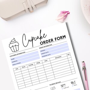 Cupcake Order Form Printable, Custom Cupcake Order Form, Order Form for ...