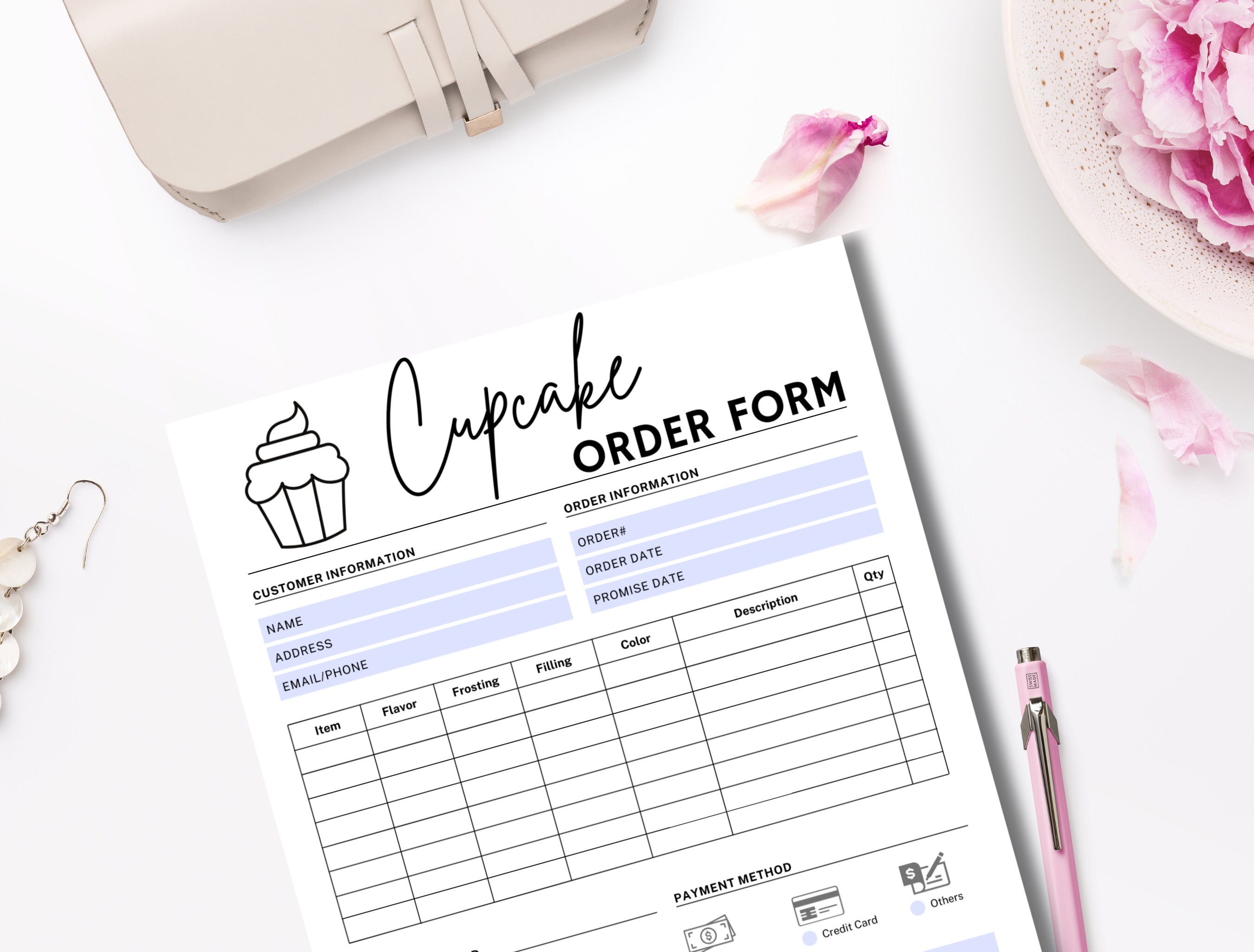 Cupcake Order Form Printable, Custom Cupcake Order Form, Order Form for ...