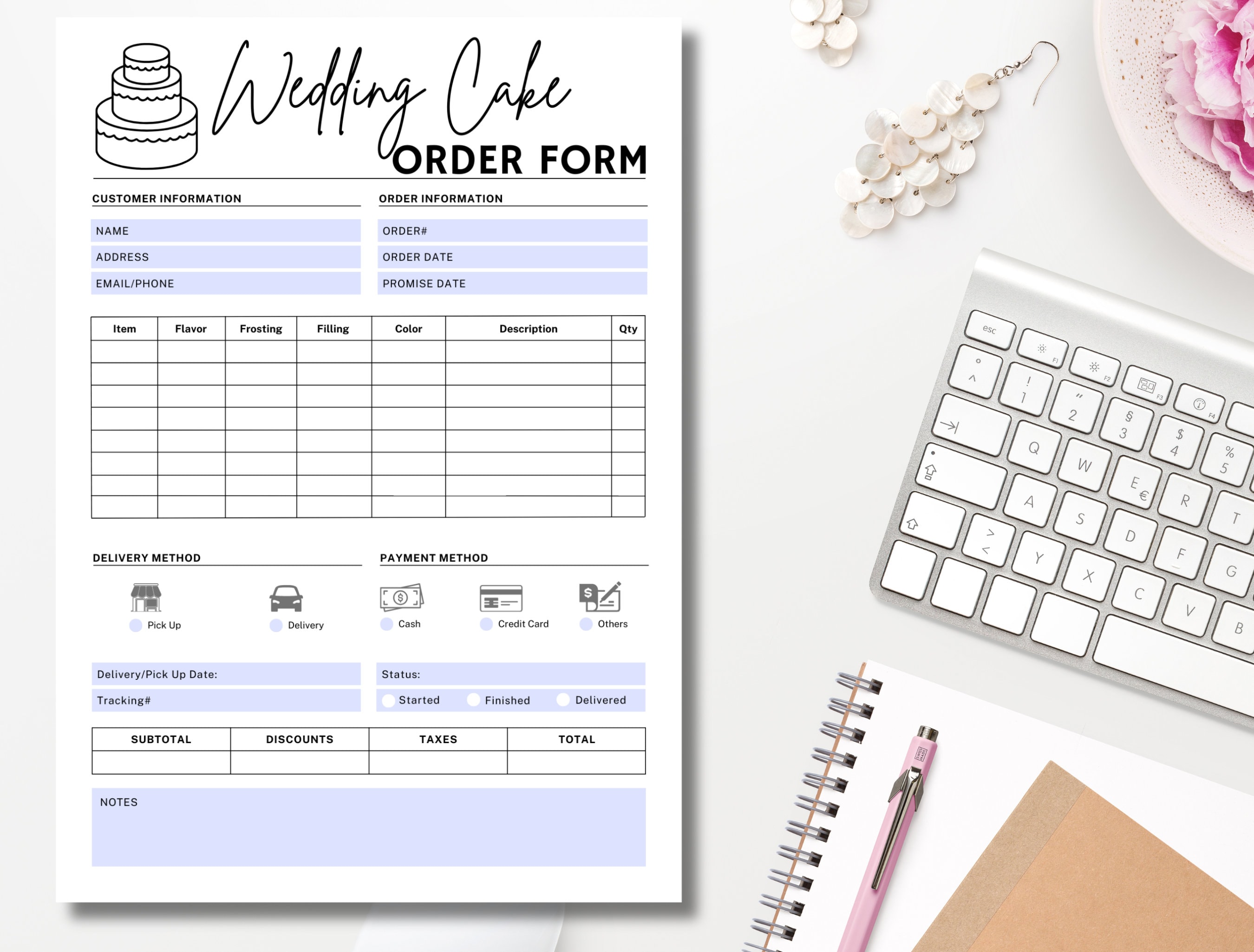 Wedding Cake Order Form Printable, Wedding Custom Cake Order Form ...