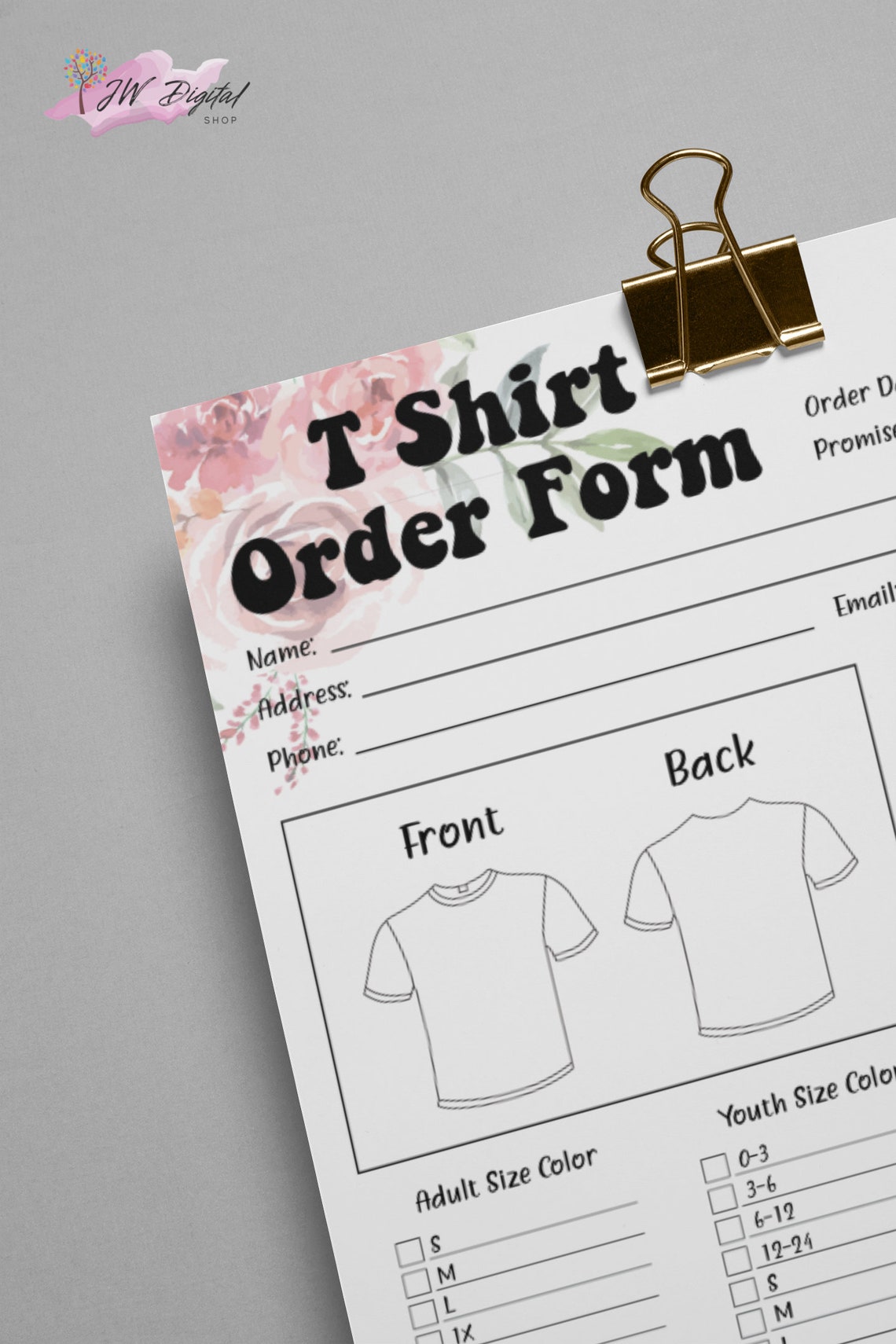 Tshirt Order Form Template Printable, Custom Shirt Order Form, Order ...