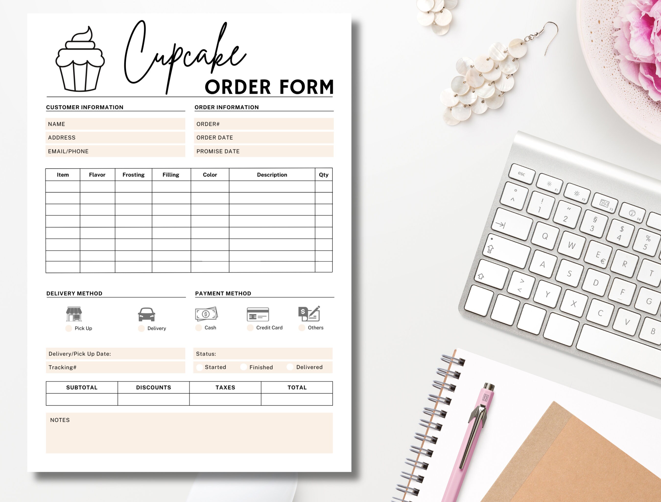 Cupcake Order Form Printable, Custom Cupcake Order Form, Order Form for ...