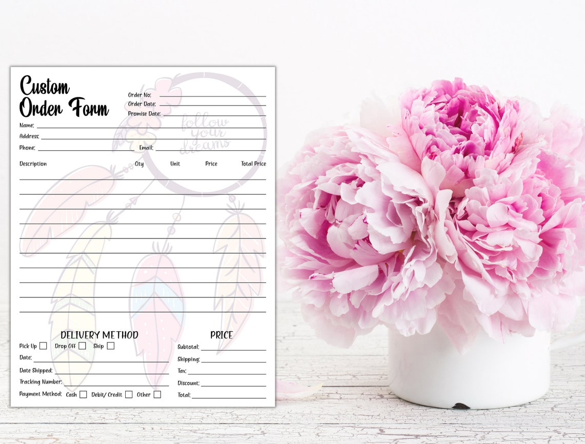 Custom Fillable Order Form Order Form Template Printable Order Form for ...