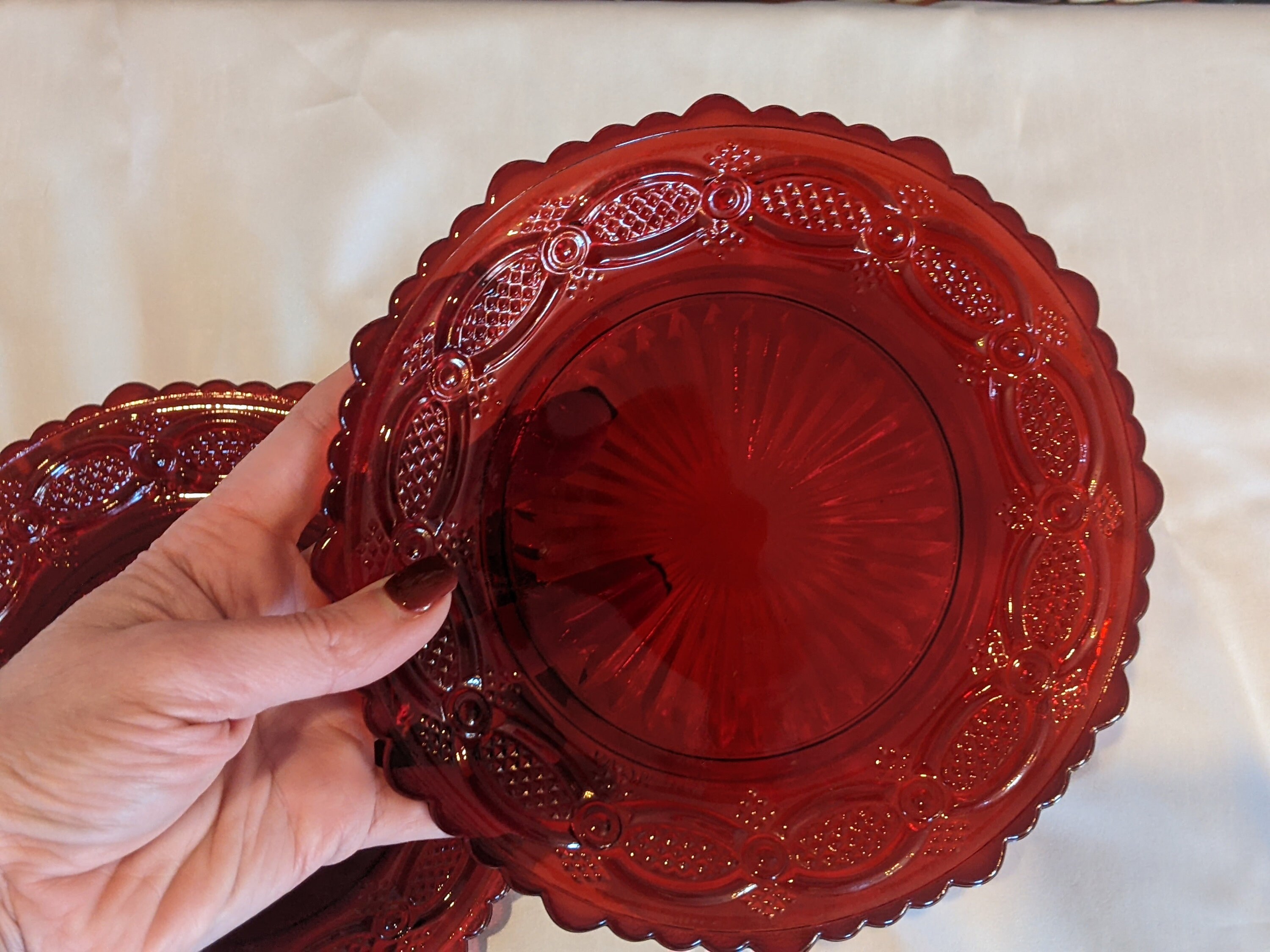 AVON Ruby Red CAPE COD Salad Plates Set of 2 Cut Red Glass Vintage ...