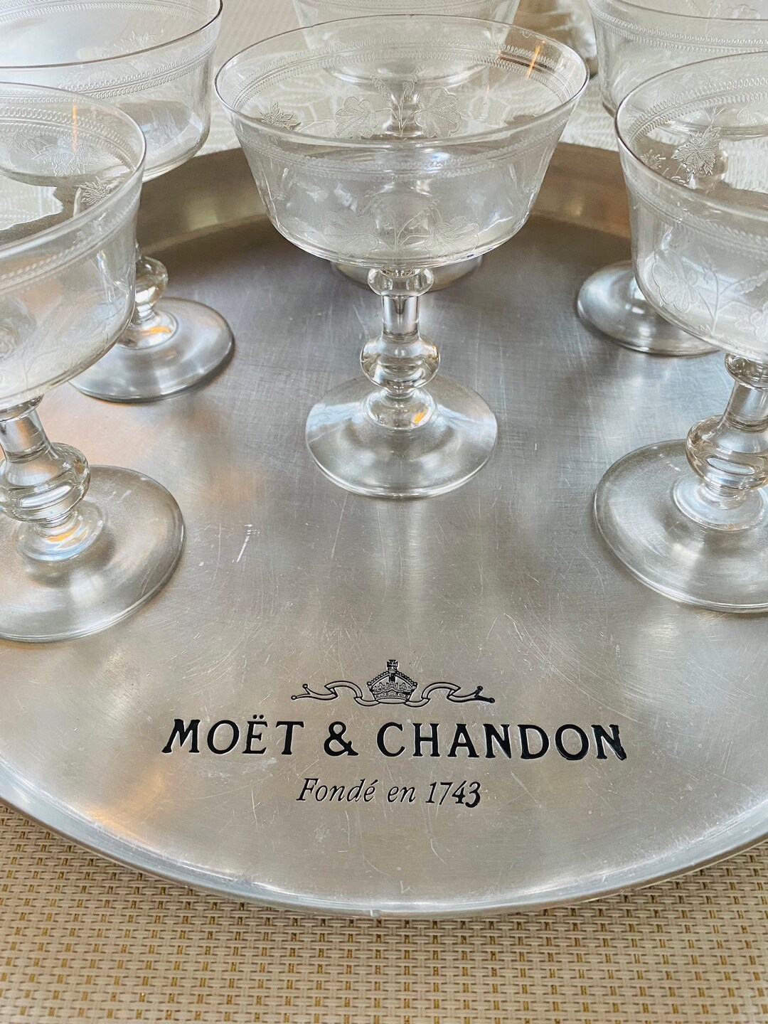 Moet Chandon Round Bistro Champagne Tray. in Metal With Front Engraving ...