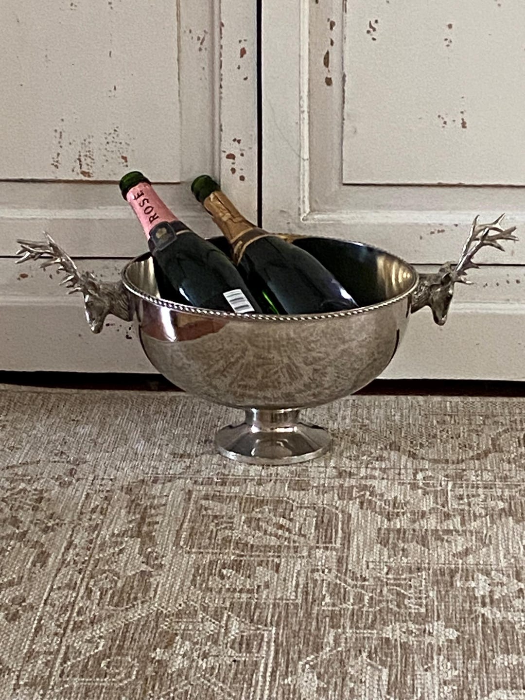 French Stag Heads Handles Champagne Cooler. Beautiful Footed Champagne ...