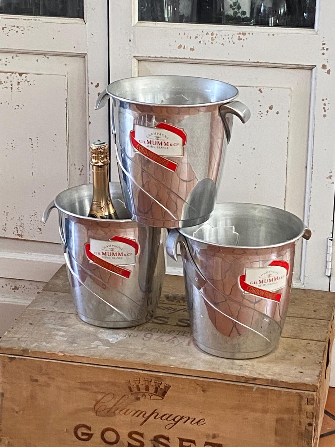 Mumm Cordon Rouge Set of 3 Vintage Champagne Buckets in Light Aluminium ...