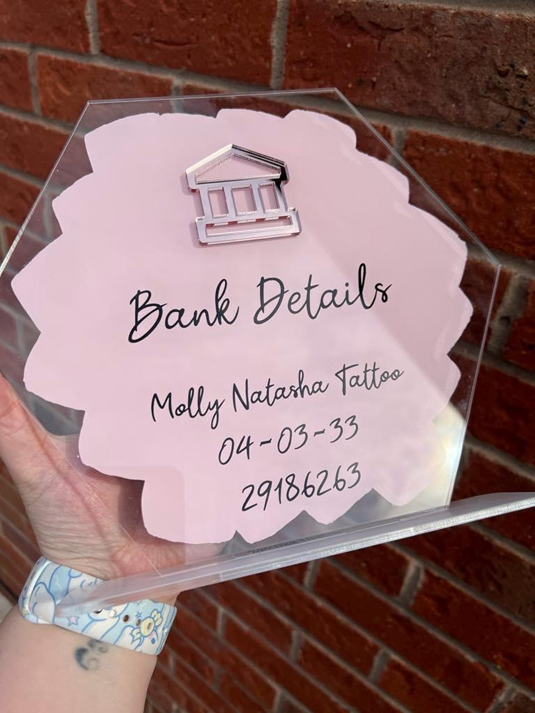 Personalised Acrylic Bank Details Sign & Stand | 3D Mirror Icon| 4 ...