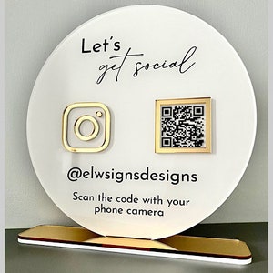 Circular Single QR Code Business Social Media Sign & Stand Salon Sign ...
