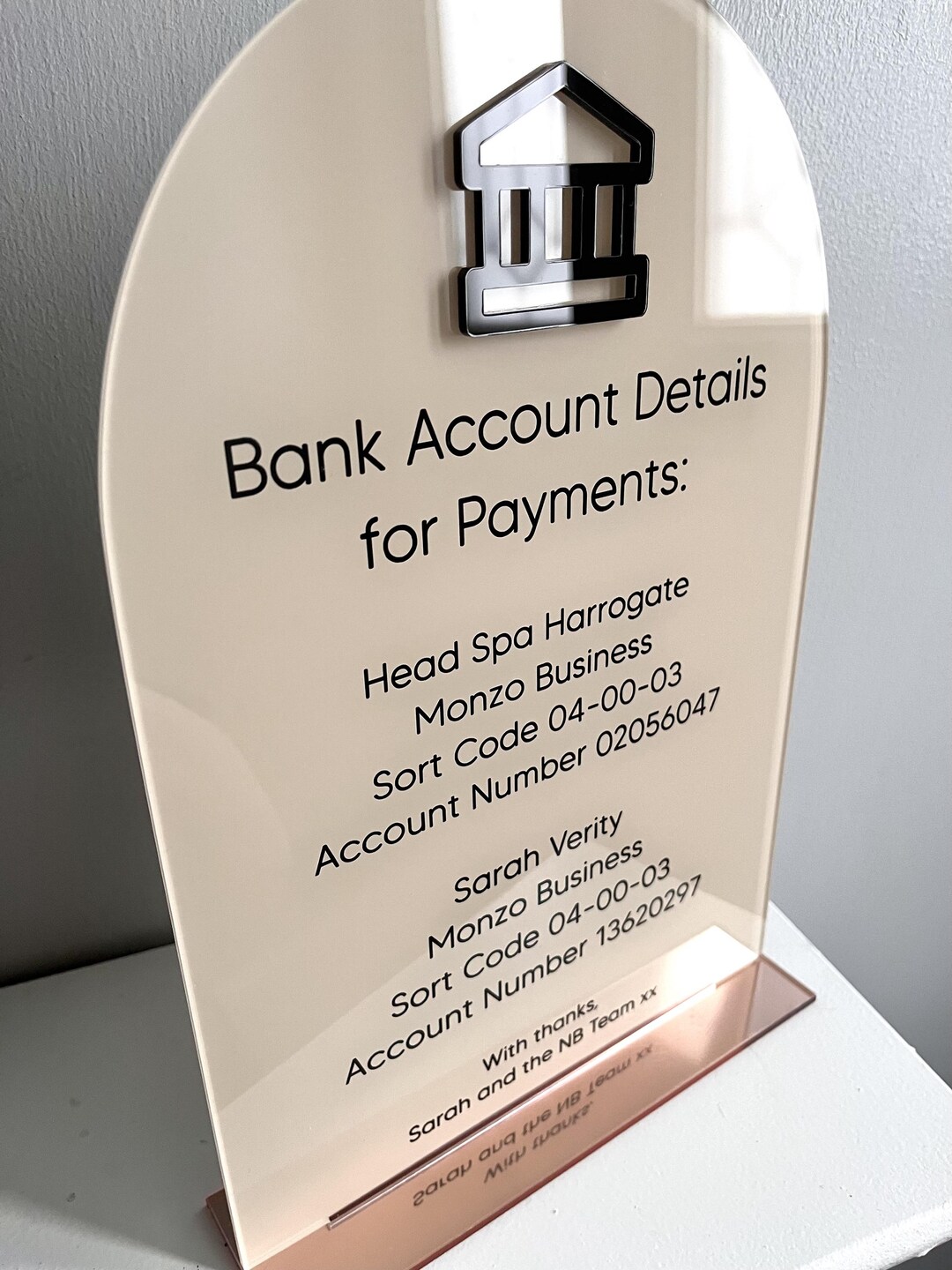 Personalised A4 Arch Bank Details Sign and Stand| Handmade Business ...