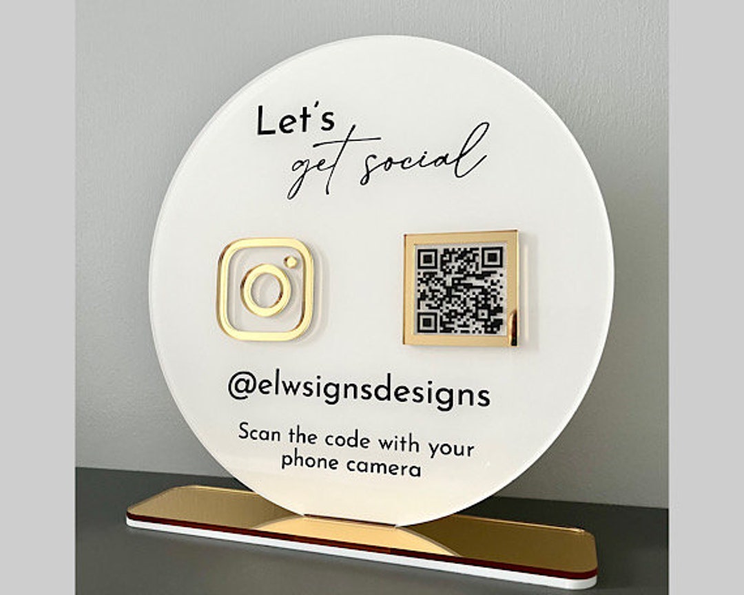 Circular Single QR Code Business Social Media Sign & Stand Salon Sign ...