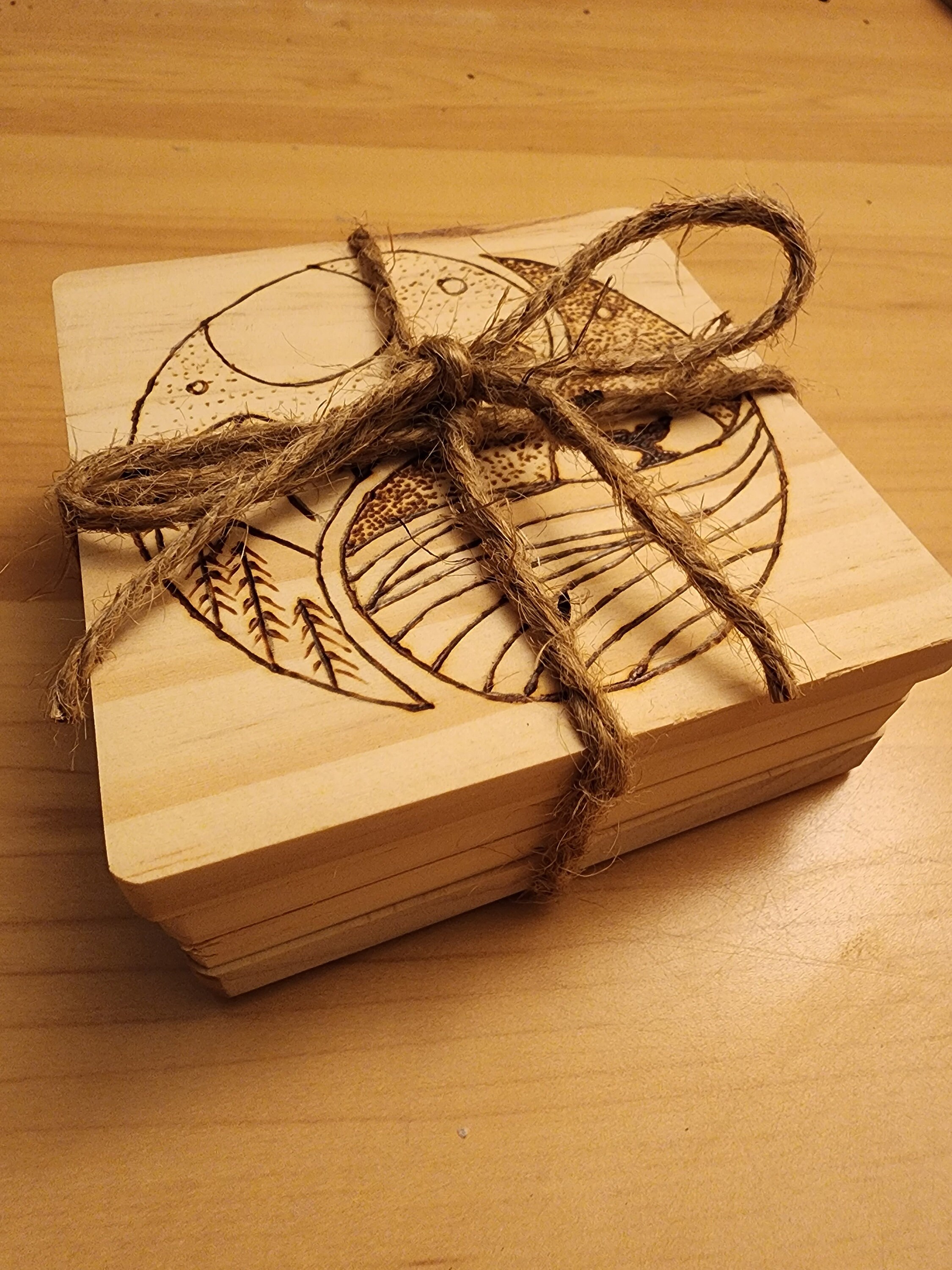 Four Pack Custom Wood Coasters Nature Theme Woodburned Handmade for ...