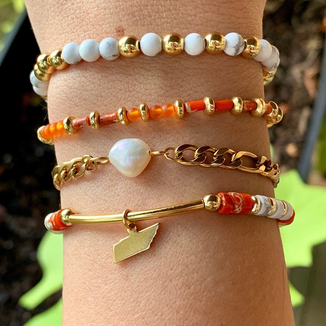 Gold Tennessee State Charm Bracelet Sets Orange & White Beaded Game Day ...