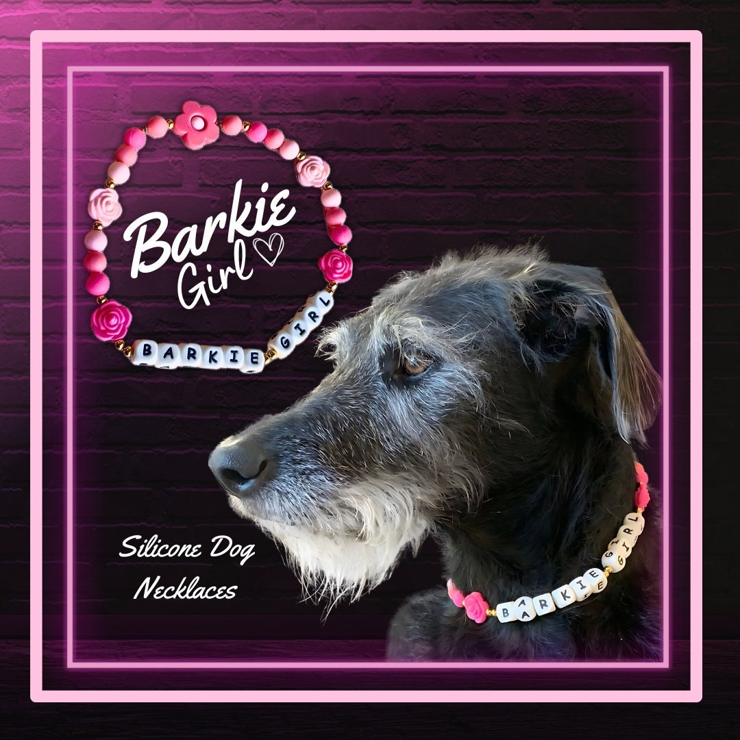 Custom Barkie Girl Dog Necklace Stretchy Hot Pink Ombré Silicone Beaded ...