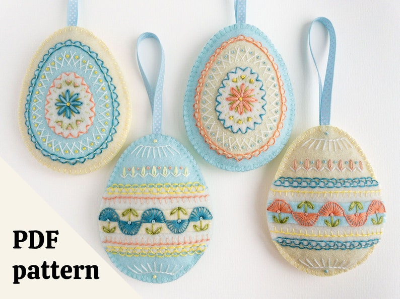 Embroidered Felt Easter Eggs PDF Pattern Easter Egg - Etsy