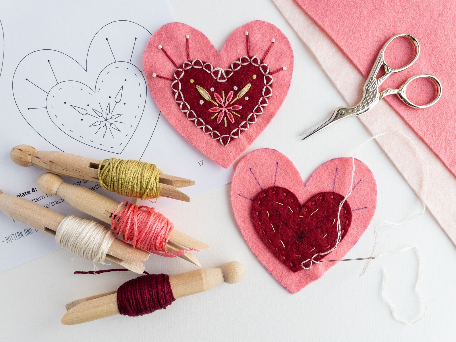 Embroidered Felt Hearts PDF Pattern DIY Heart Ornaments - Etsy