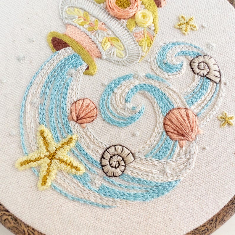 Aquarius Hand Embroidery Pattern, Boho-style Zodiac Design, DIY 6-inch ...