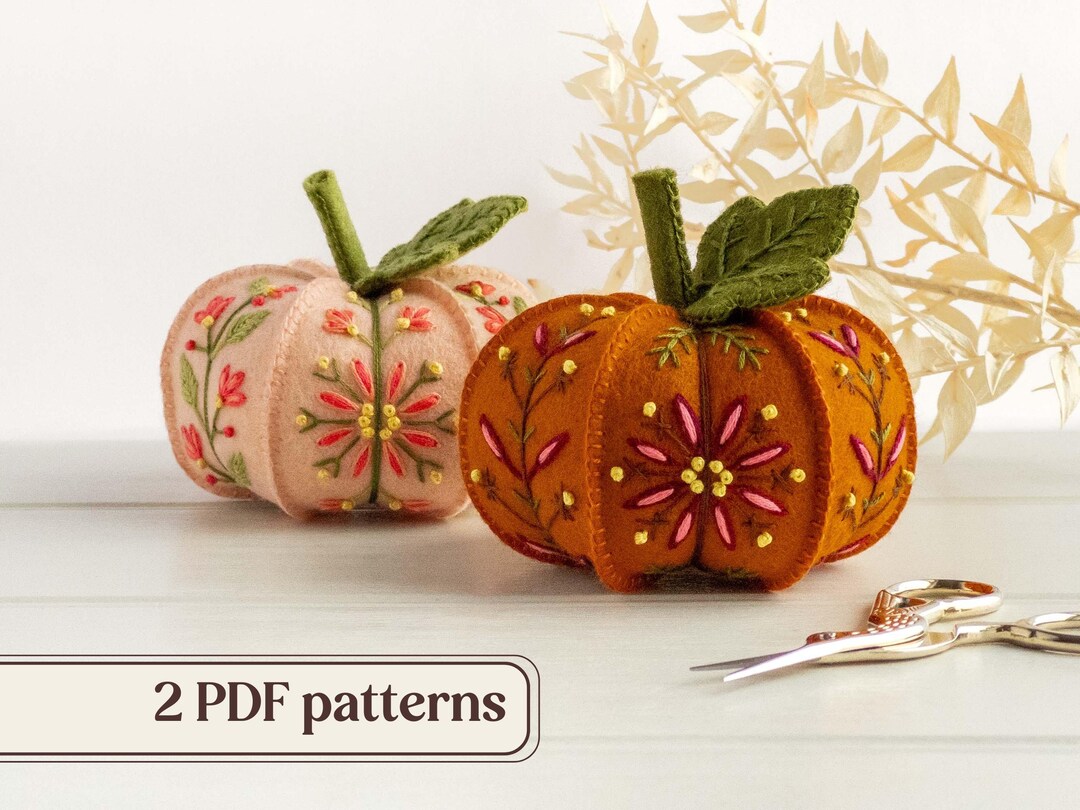 Felt Pumpkins Embroidery Pattern Bundle, Two Wool Felt Ornaments, DIY ...