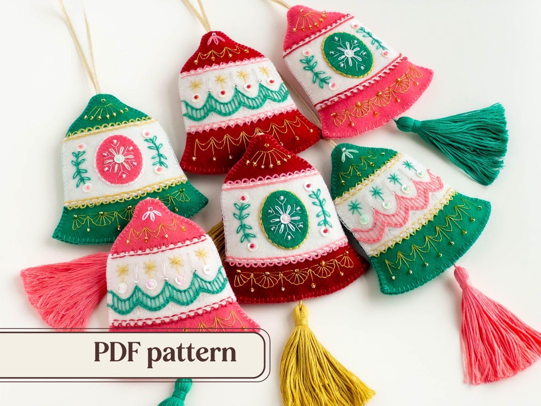 Felt Christmas Bells Embroidery Pattern: Set of Six DIY Holiday ...