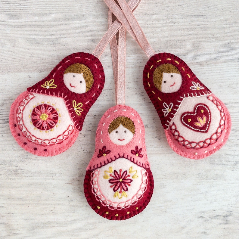 Felt Matryoshka Dolls Pattern, DIY Valentine’s Ornaments, Folk Art Doll ...
