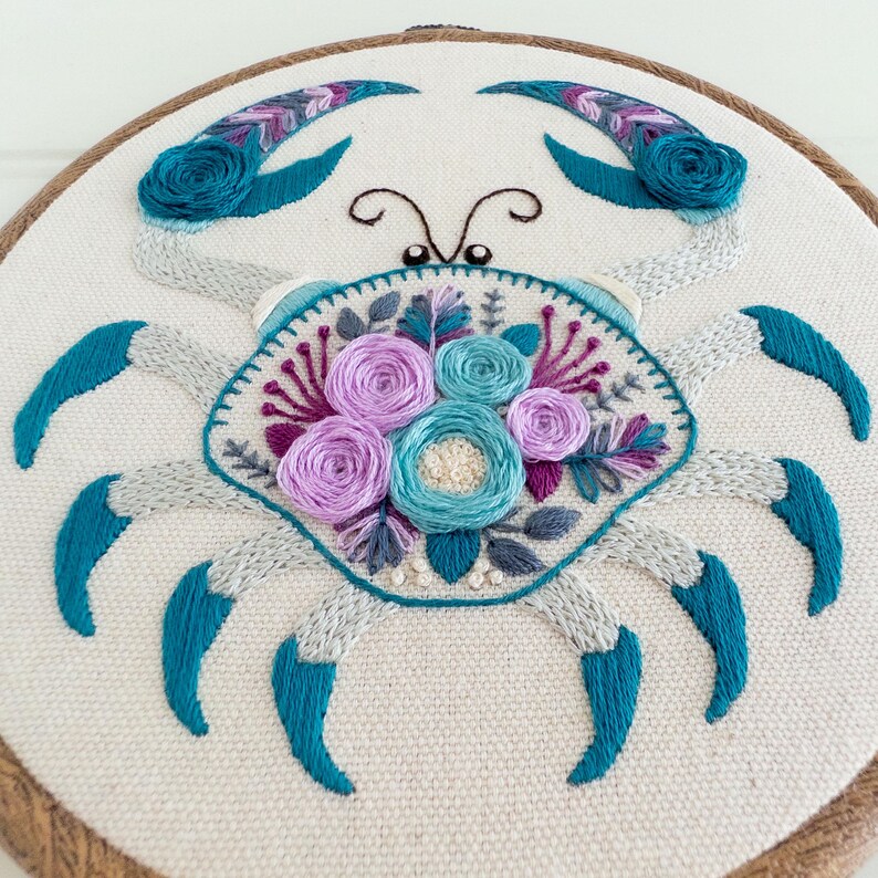 Cancer the Crab Hand Embroidery Pattern, Floral Zodiac Design, DIY 6 ...