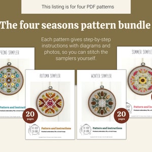 Four Seasons Embroidery Pattern Bundle, Seasonal Samplers, Botanical ...