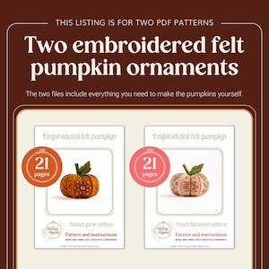 Felt Pumpkins Embroidery Pattern Bundle, DIY Wool Felt Ornaments or Pin ...
