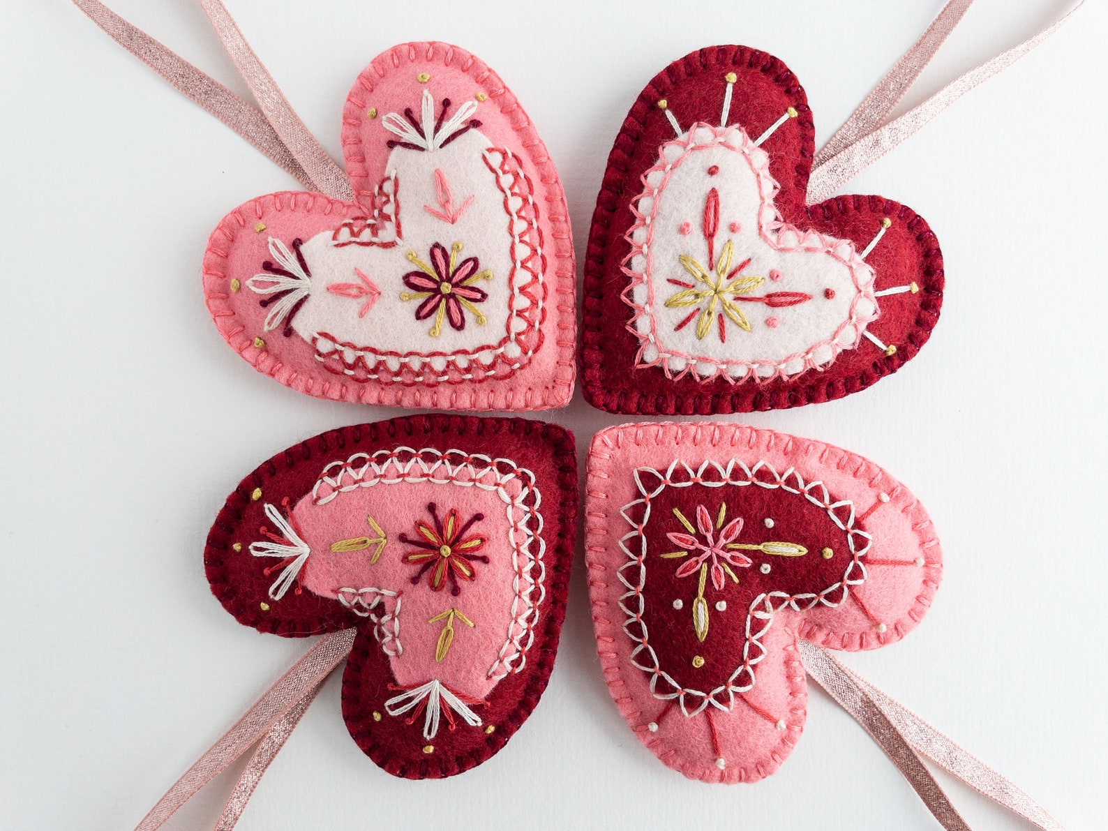 Embroidered Felt Hearts PDF Pattern DIY Heart Ornaments - Etsy
