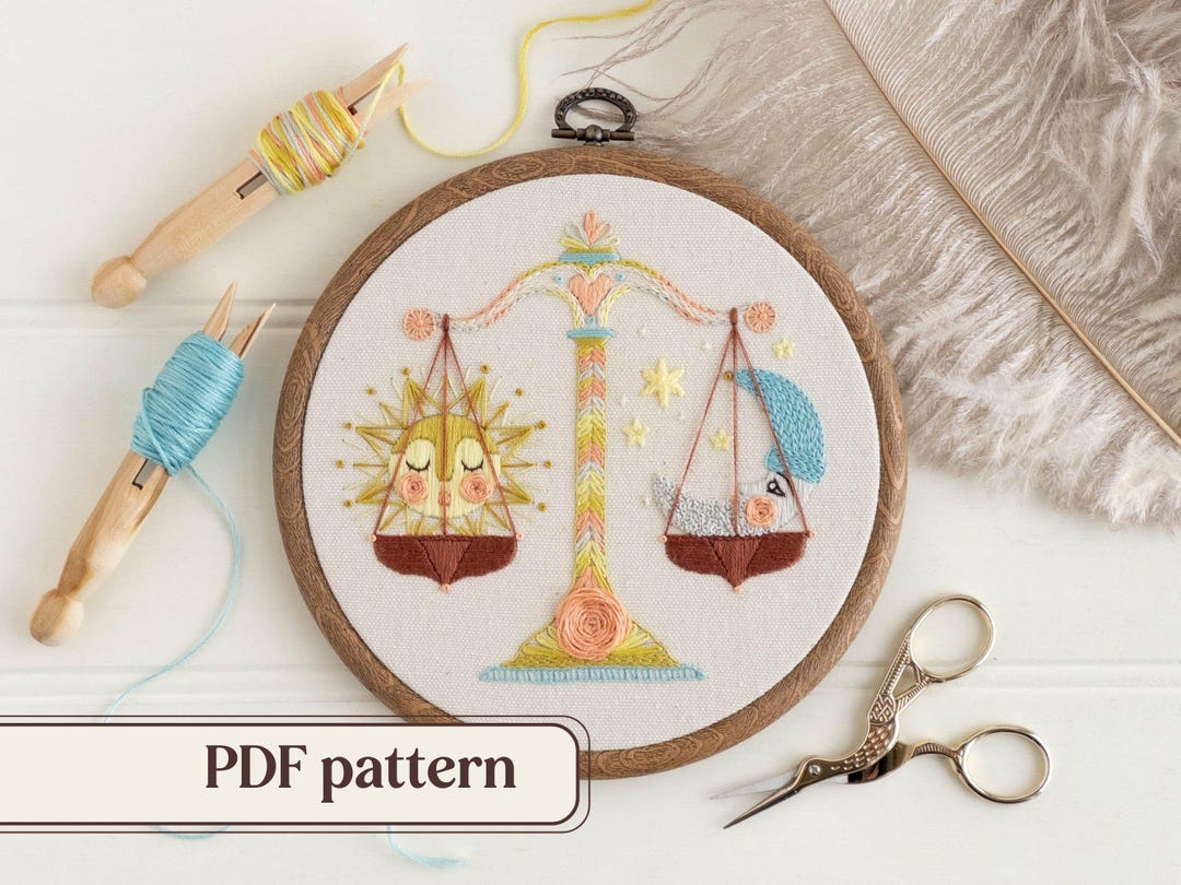 Libra the Scales Hand Embroidery Pattern, Zodiac Design by the Hoop in ...