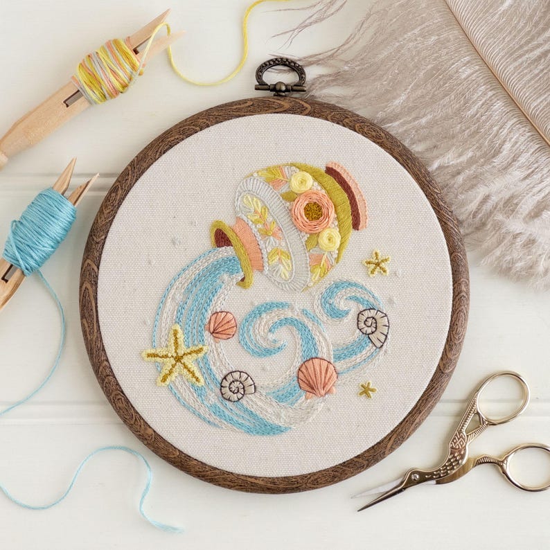 Aquarius Hand Embroidery Pattern, Boho-style Zodiac Design, DIY 6-inch ...