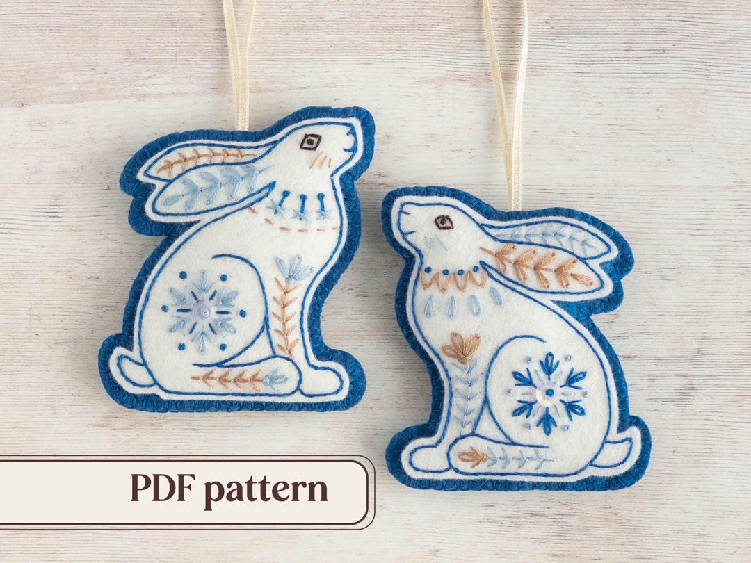 Felt Winter Hares Embroidery Pattern, Moongazing Hare Ornaments, Wool ...
