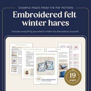 Felt Winter Hares Embroidery Pattern, Moongazing Hare Ornaments, Wool ...