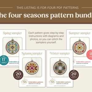 Four Seasons Embroidery Pattern Bundle, Seasonal Samplers, Botanical ...
