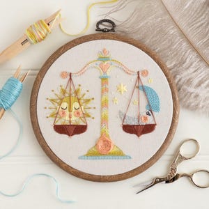 Libra Hand Embroidery Pattern, Boho-style Zodiac Design, DIY 6-inch ...