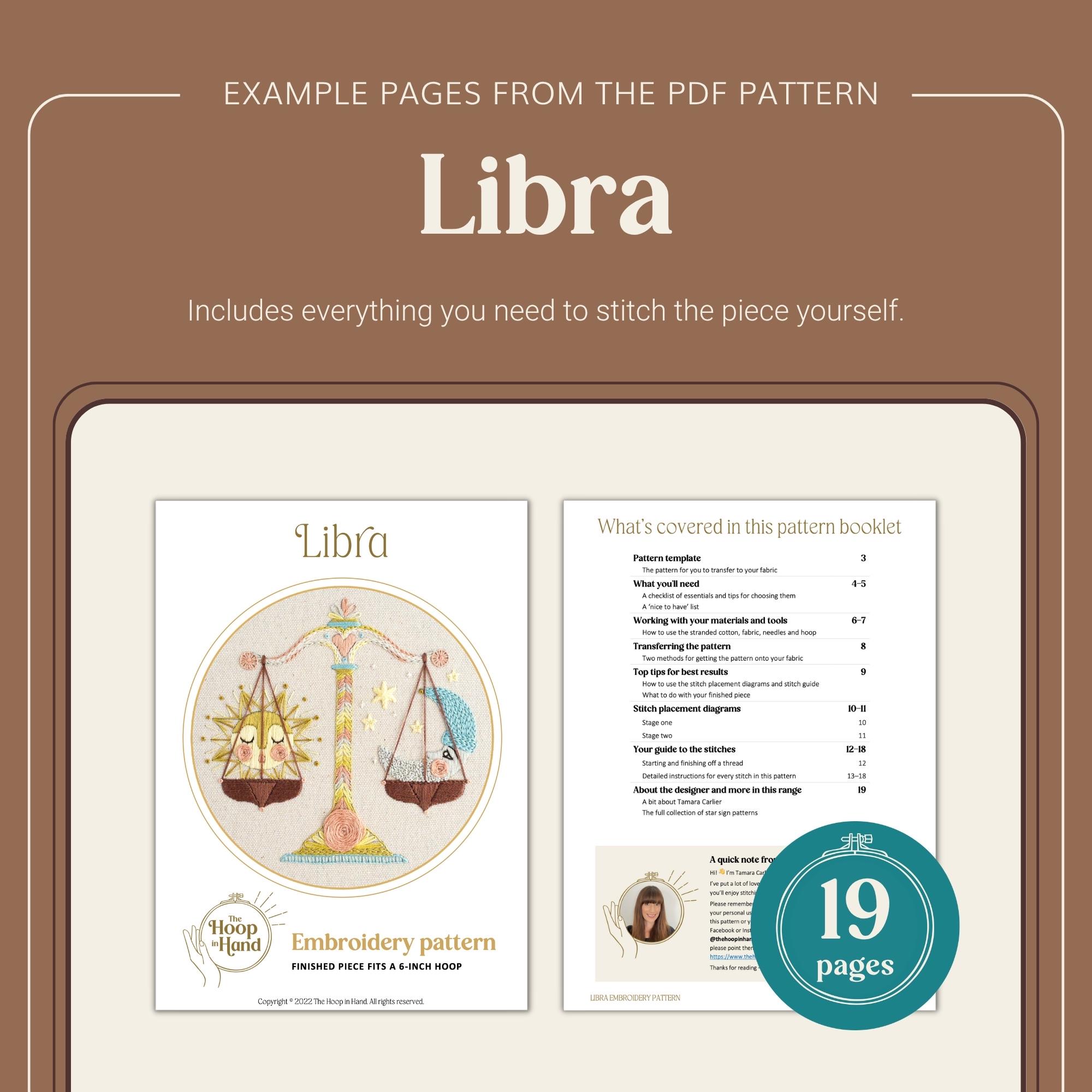 Libra the Scales Hand Embroidery Pattern, Zodiac Design by the Hoop in ...