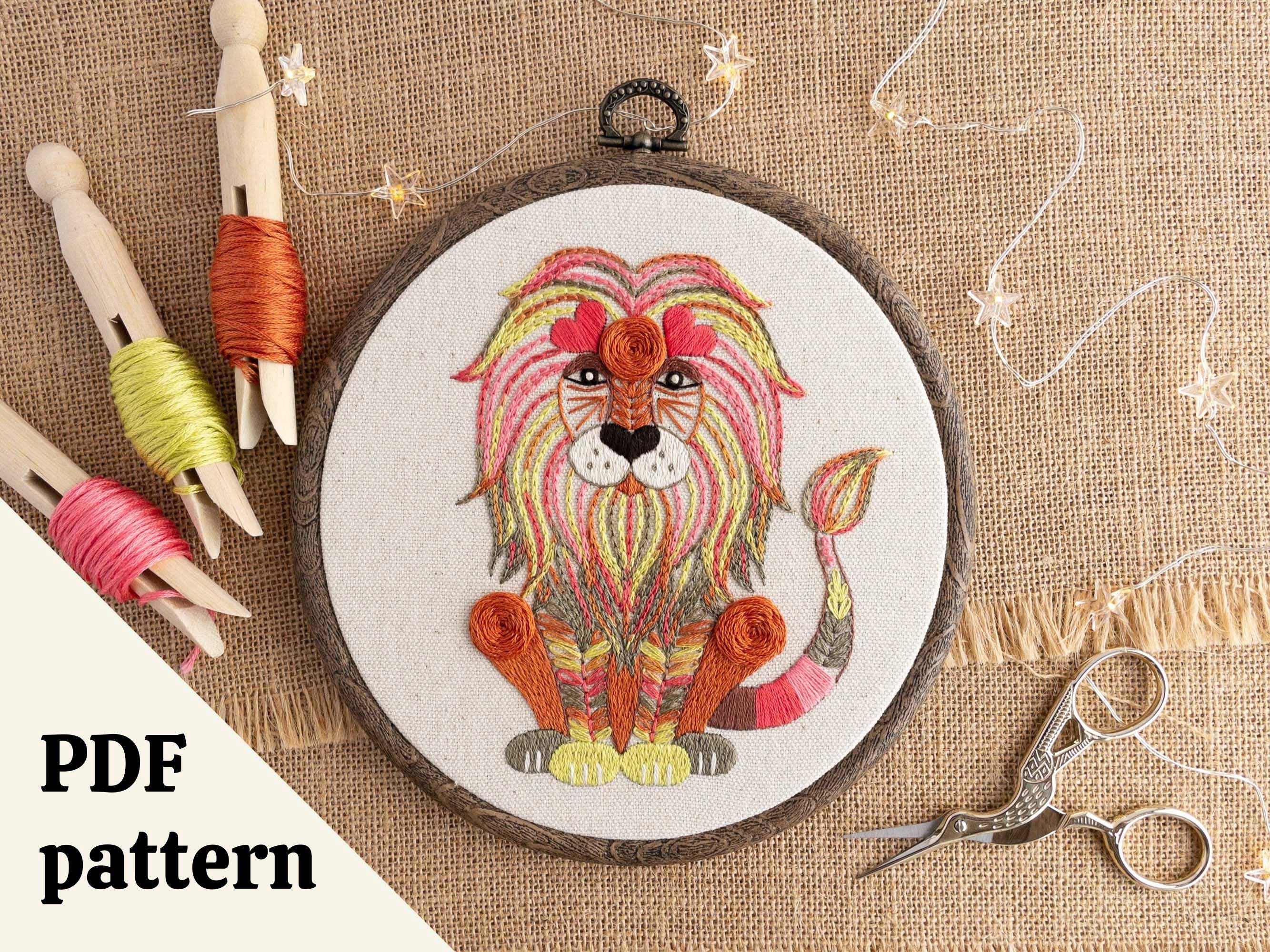 Leo the Lion Embroidery Pattern PDF Star Sign Hand Embroidery - Etsy