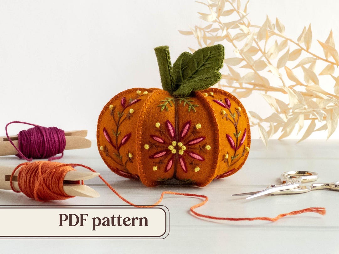 Felt Pumpkin Embroidery Pattern, ‘amber Glow’ Handmade Pumpkin Ornament ...