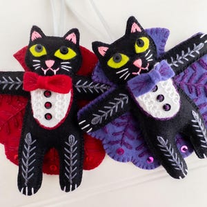 Felt Vampire Cats Embroidery Pattern, Halloween Felt Ornaments, DIY ...