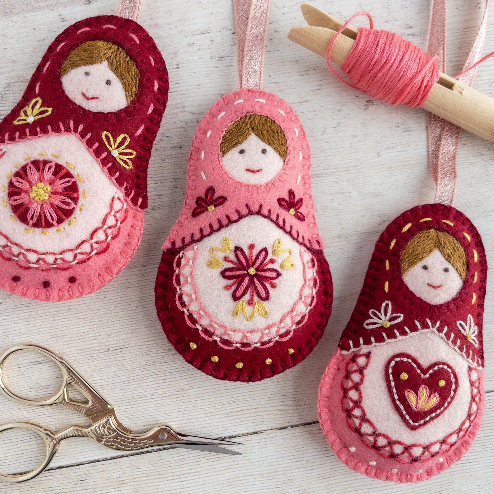 Felt Matryoshka Dolls Pattern, DIY Valentine’s Ornaments, Folk Art Doll ...